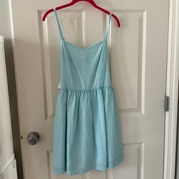 Pink Lily | Dresses | Pink Lily Aqua Blue Gingham Seersucker Preppy ...